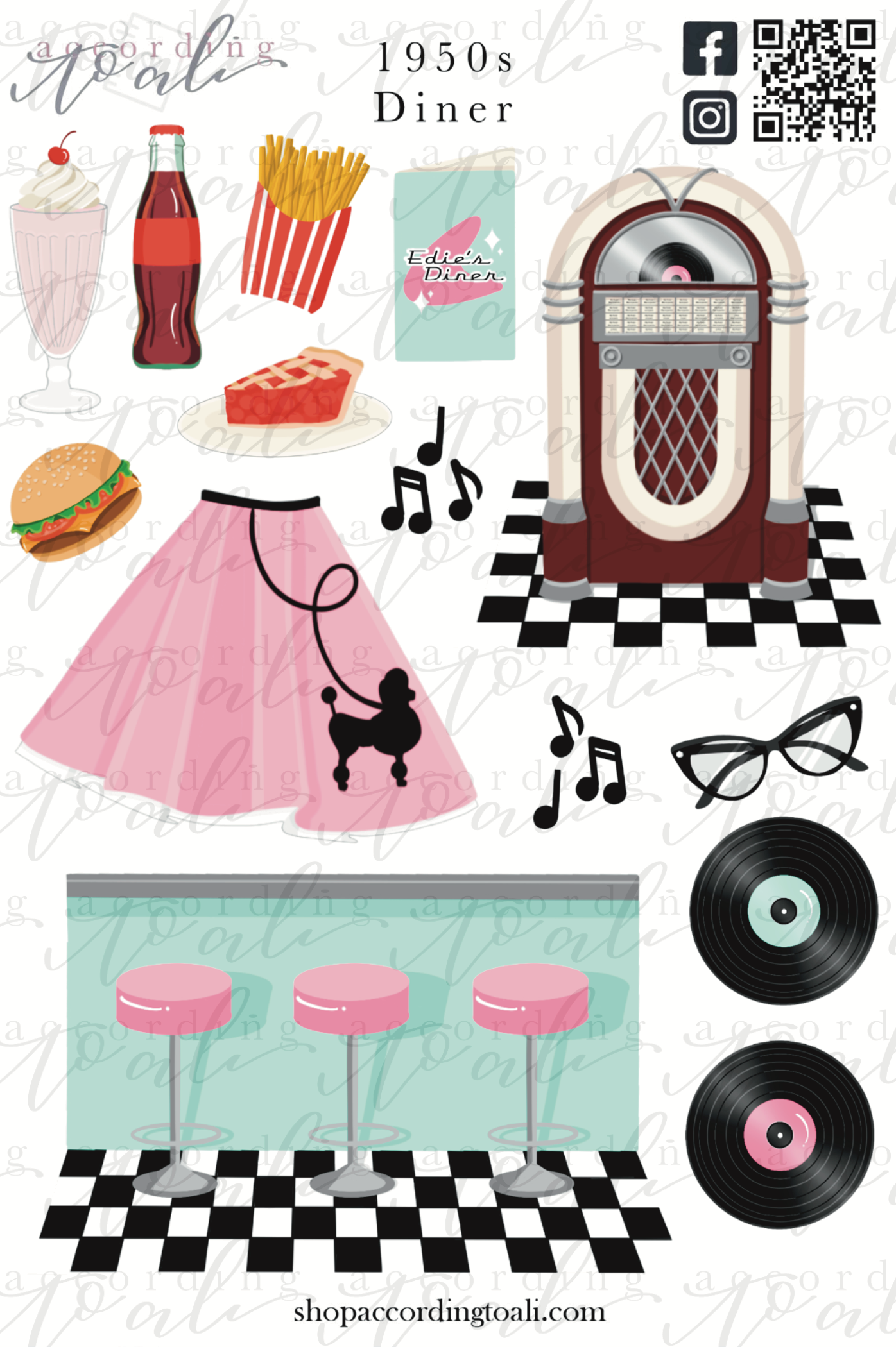 1950s Diner Sticker Sheet – according to ali