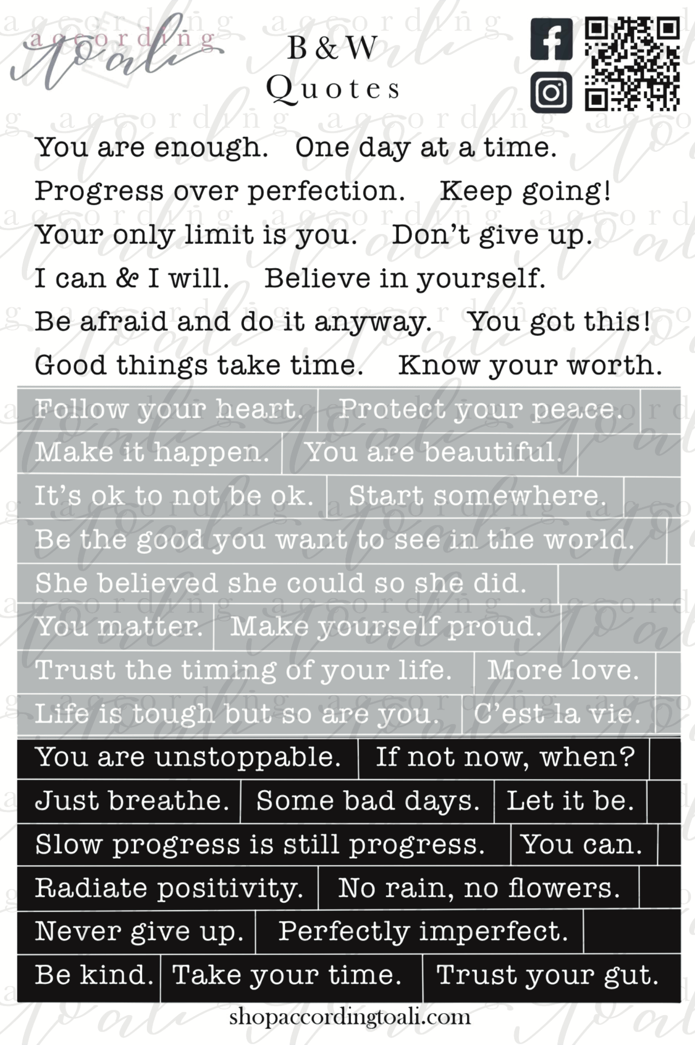 B&W Quotes Sticker Sheets – according to ali