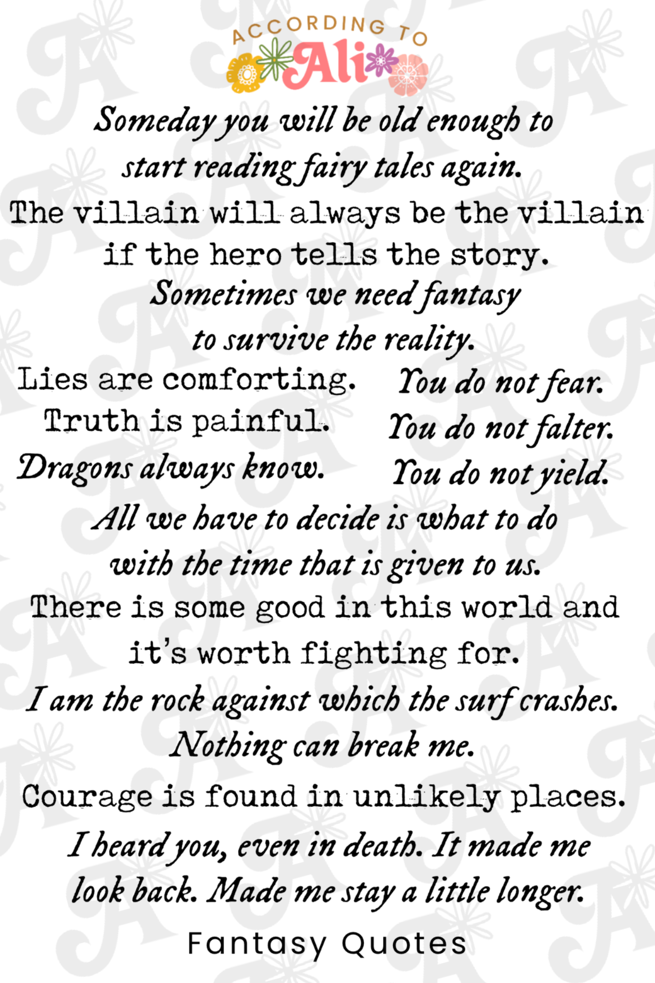 Fantasy Quotes Sticker Sheet – according to ali