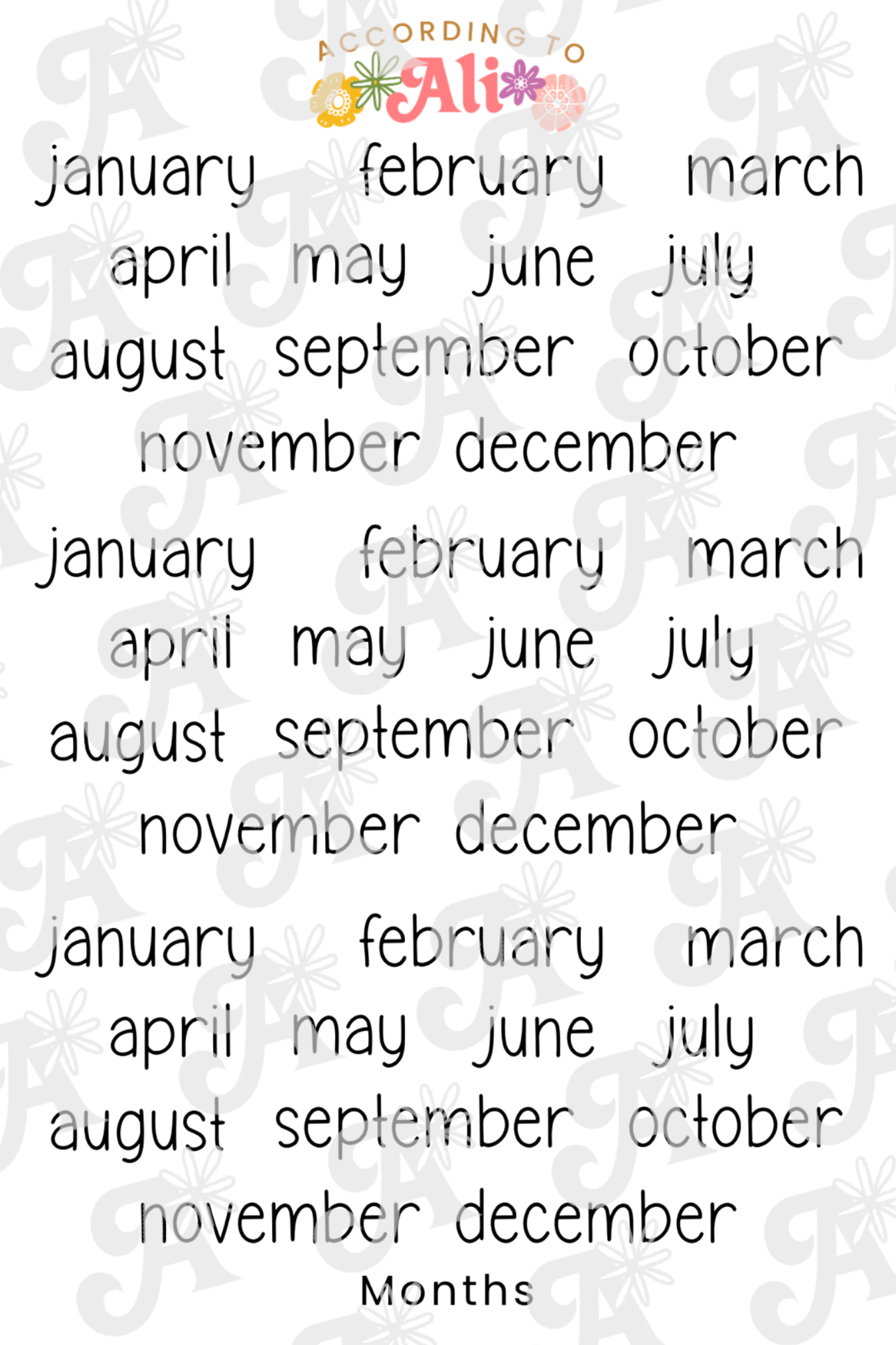 Months Word Sticker Sheet – according to ali